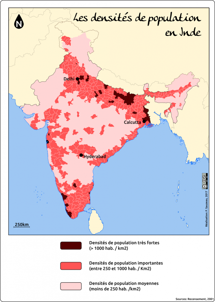 Les densités de population en Inde | L'atelier carto d'HG Sempai