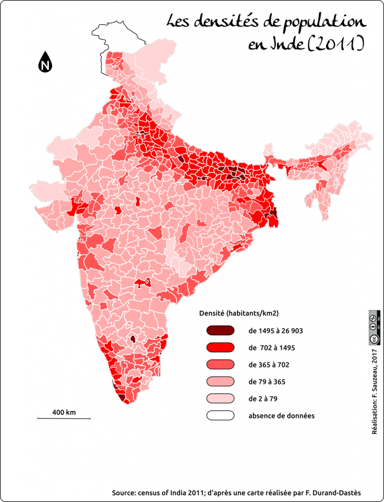 Les densités de population en Inde | L'atelier carto d'HG Sempai